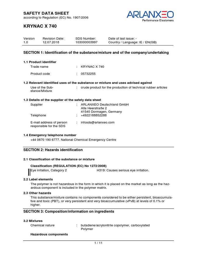 Krynac X 740 Safety Data Sheet - 02804836 - IE - 둮 - FR02 | PDF ...