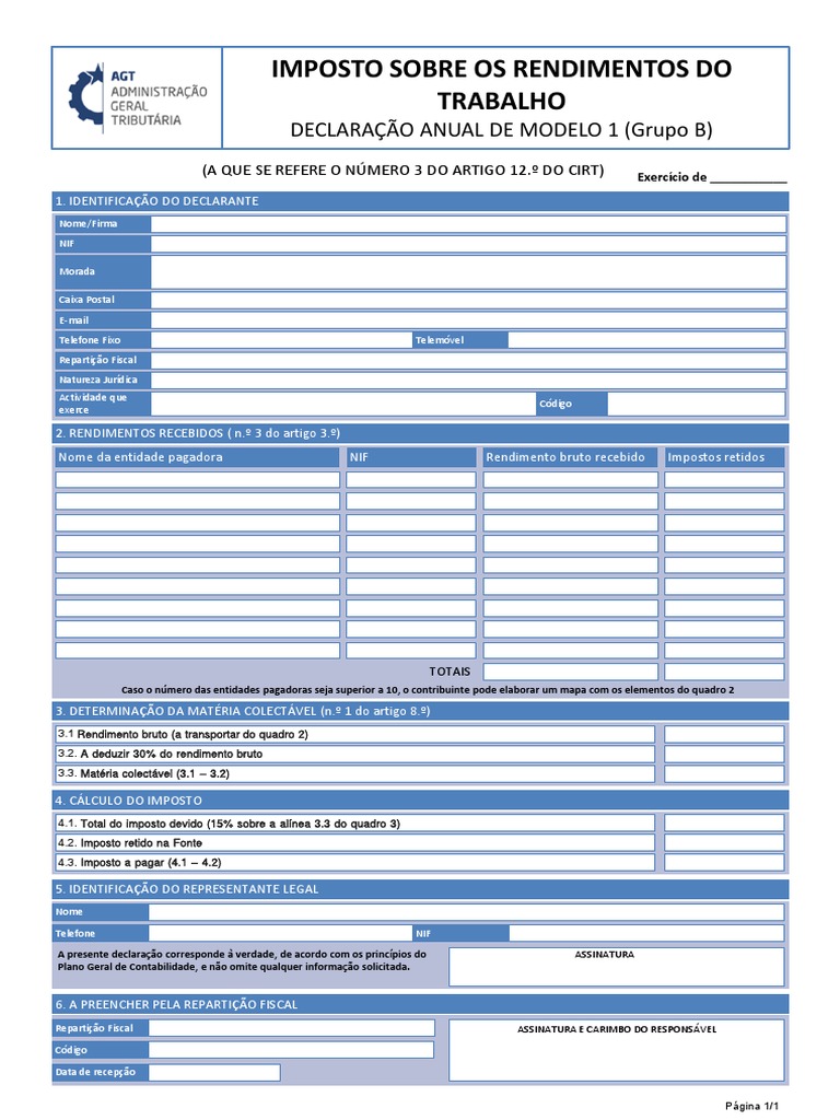 Imposto Sobre Os Rendimentos Do Trabalho: Declaração Anual de Modelo 1 ...