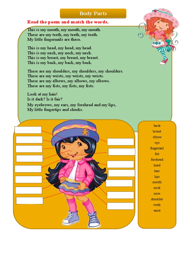 Body Parts: Read The Poem and Match The Words | PDF