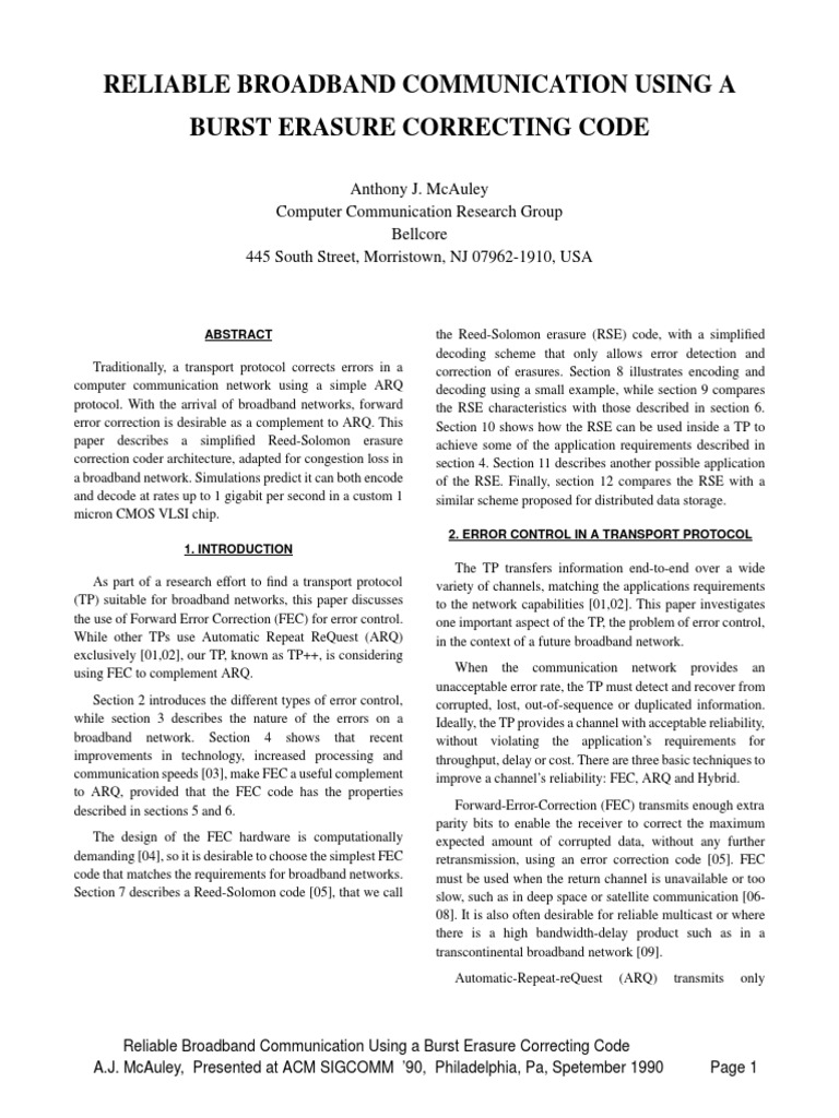 Reliable Broadband Communication Using A Burst Erasure Correcting Code ...