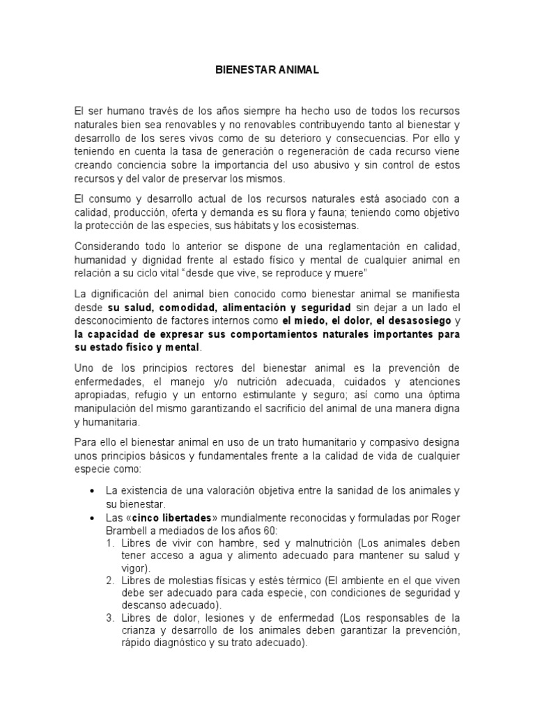 BIENESTAR ANIMAL Ensayo | PDF | Bienestar de los animales | Salud y ...