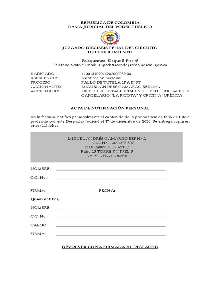 Acta de Notificación Personal | PDF