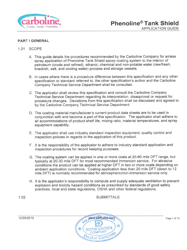 Application Guidelines for Phenoline Tank Shield Epoxy Coating System ...