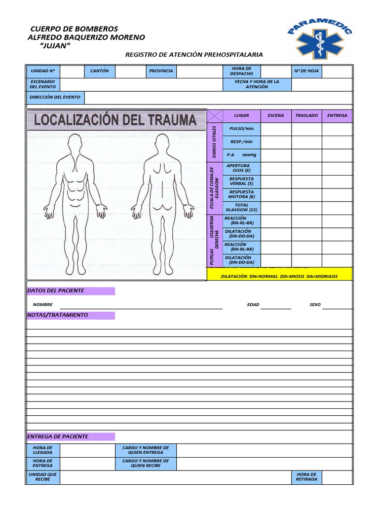 Hoja Atencion Prehospitalaria | PDF | Medicina CLINICA | Especialidades Medicas