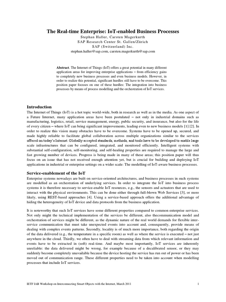 The Real-Time Enterprise: Iot-Enabled Business Processes | PDF ...
