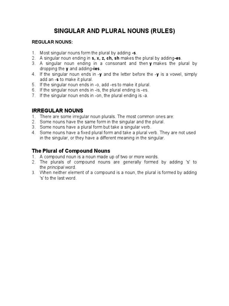 Rules for Singular and Plural Nouns | PDF