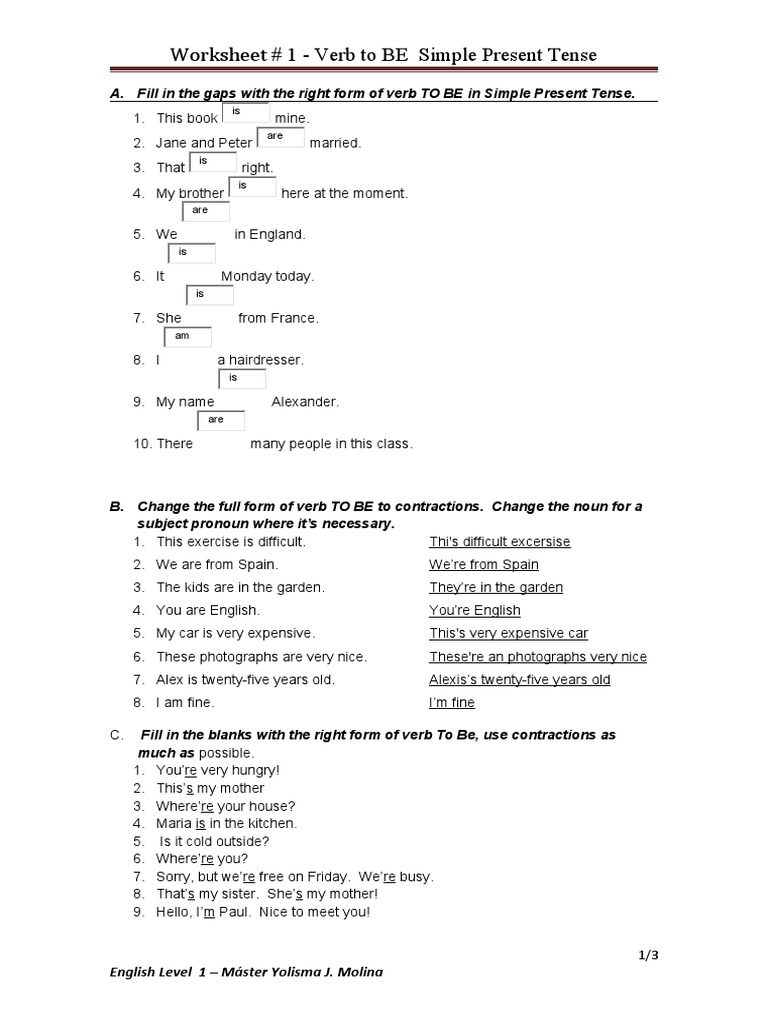 Mastering Verb To Be: A Comprehensive Worksheet on Simple Present Tense ...