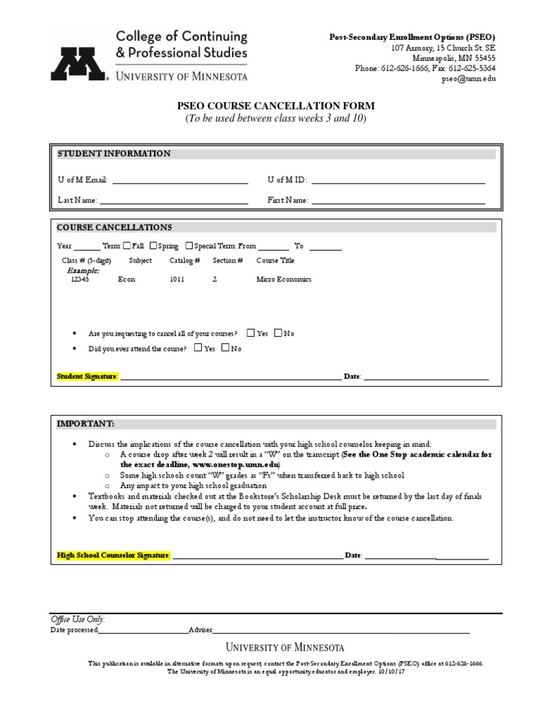 Course Cancellation Form | PDF | Learning | Behavior Modification