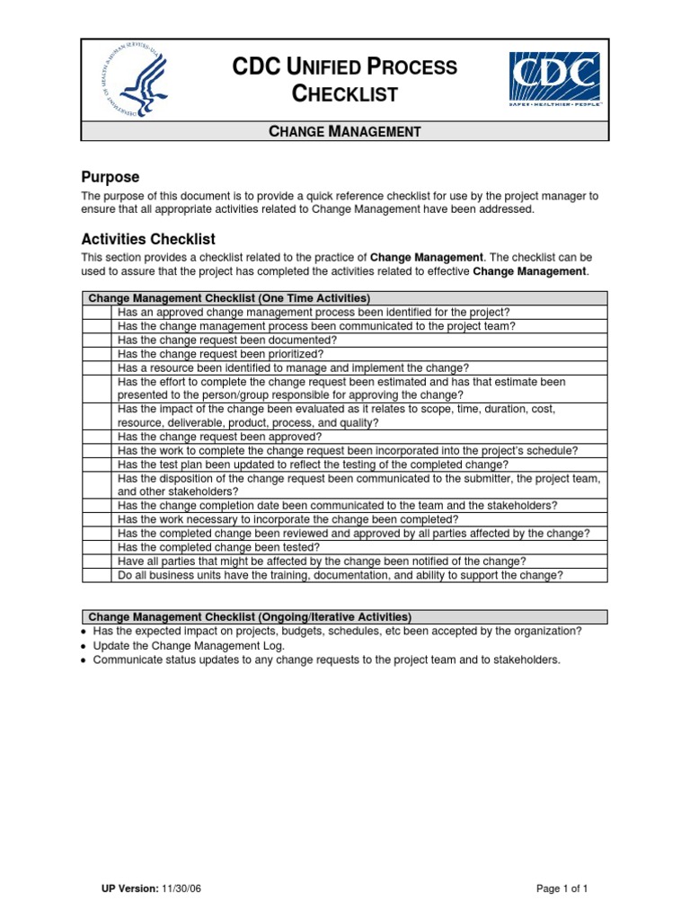 CDC UP Change Management Checklist | PDF | Business