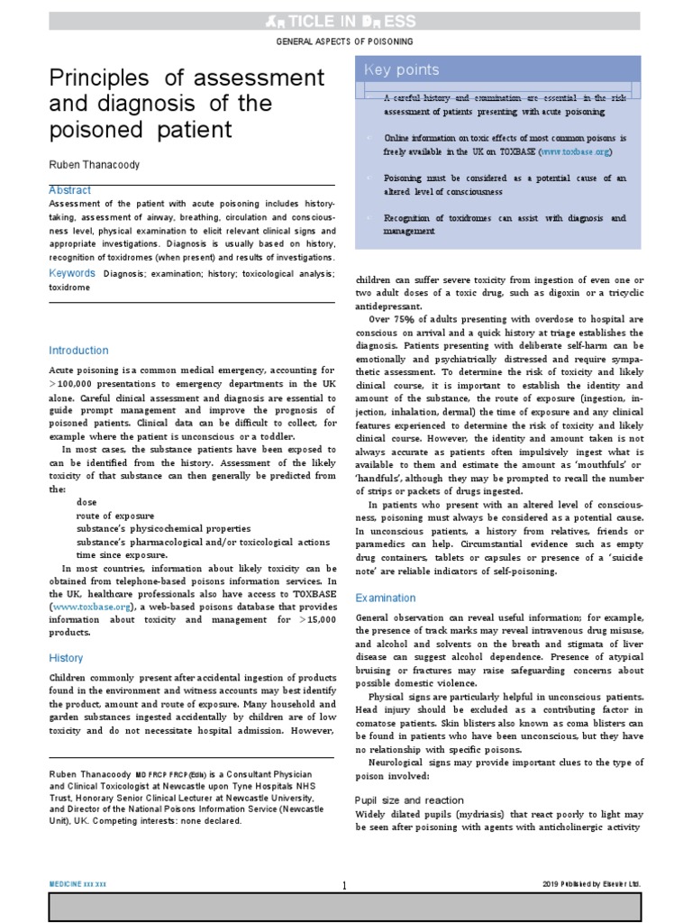 Principles of Assessment and Diagnosis of The Poisoned Patient | PDF ...