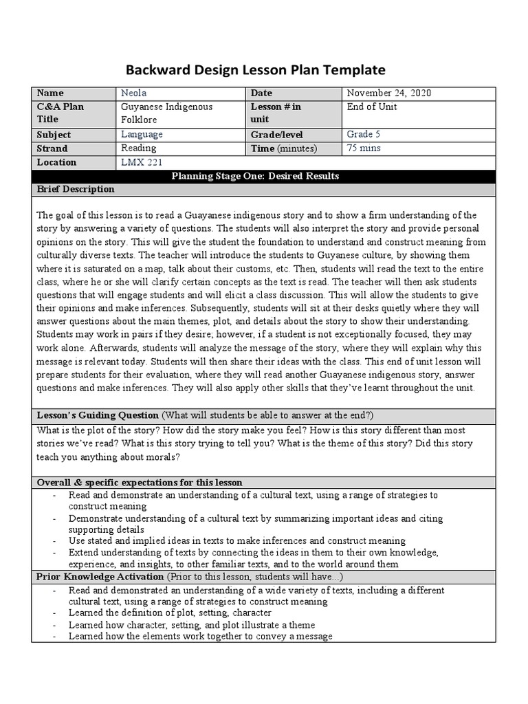 Backward Design Lesson Plan Template: Neola | Download Free PDF ...