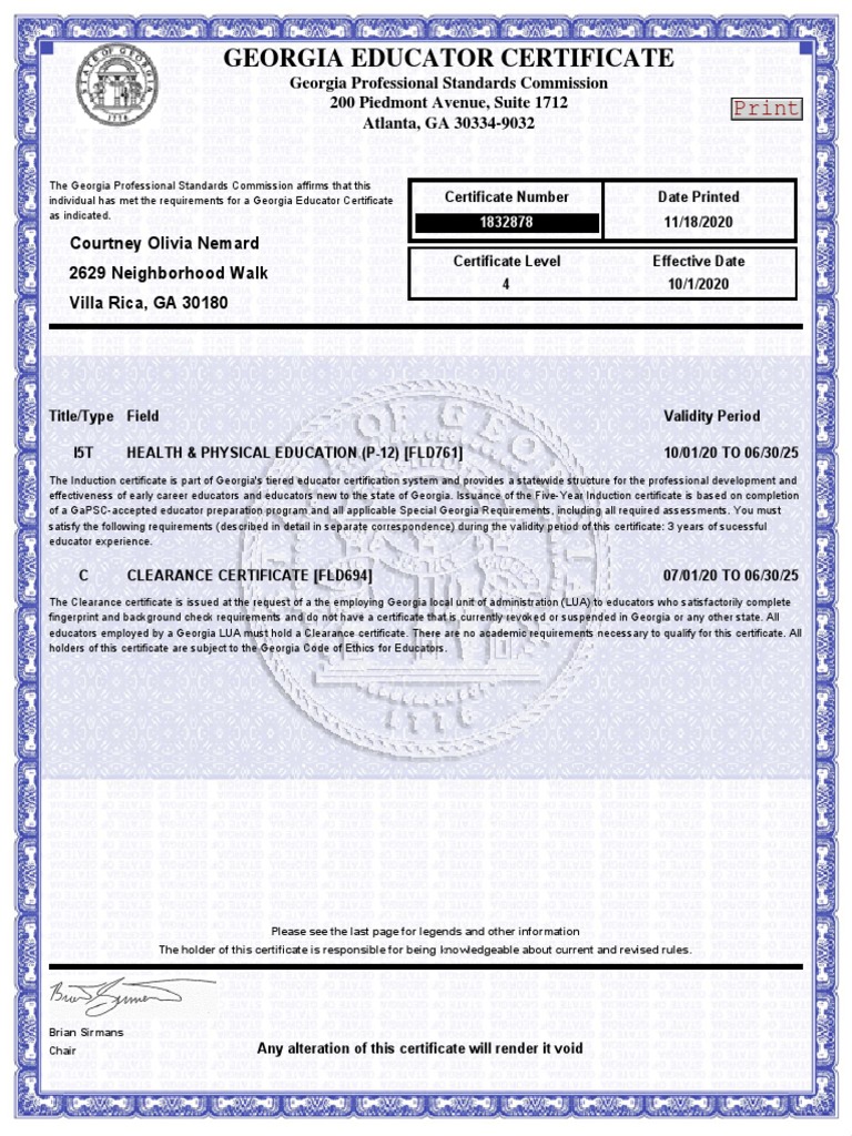 Georgia Certification | PDF