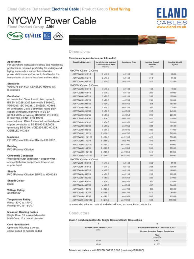 NYCWY Power Cables | PDF | Electrical Wiring | Electrical Conductor