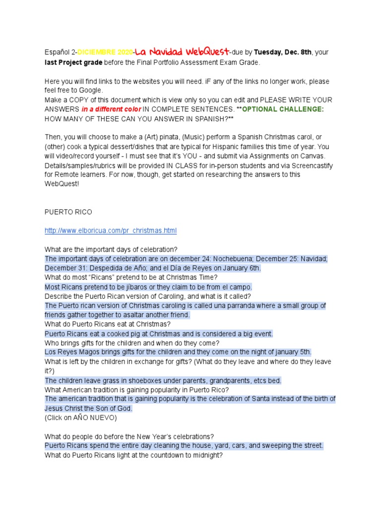 Spanish Christmas WebQuest | PDF | Christmas Eve | Foods