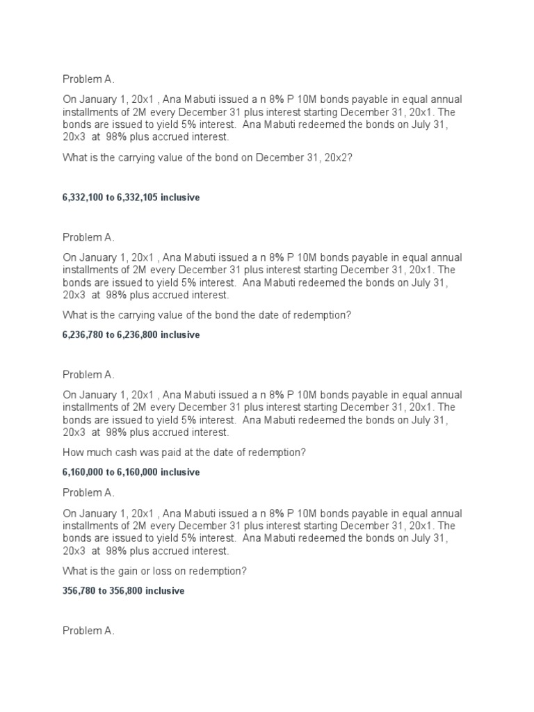 Bond Retirement Gain/Loss Analysis | PDF | Bonds (Finance) | Interest ...