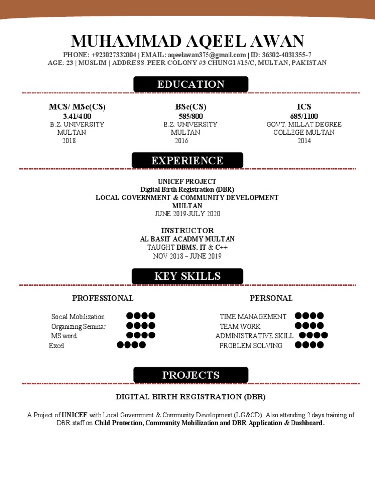 Muhammad Aqeel Awan - CV Summary | PDF