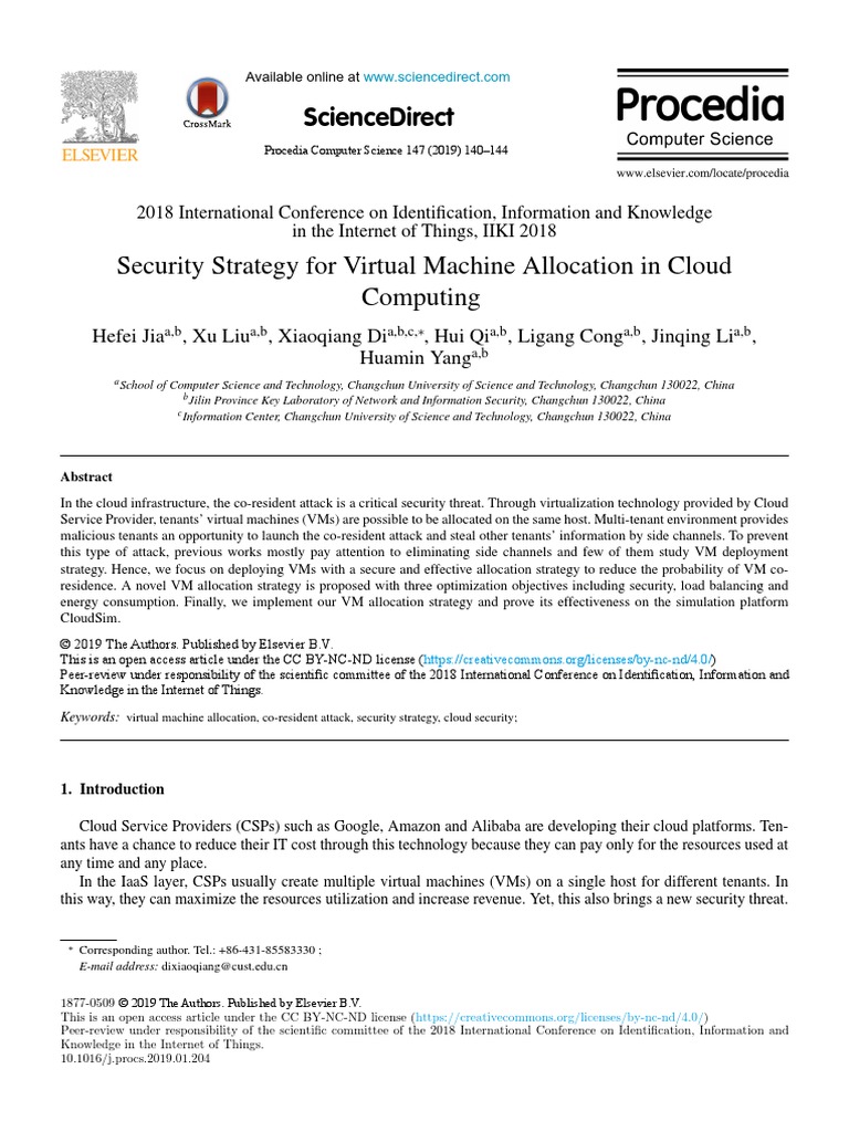 Security Strategy For Virtual Machine Allocation in Cloud Computing Security Strategy For ...