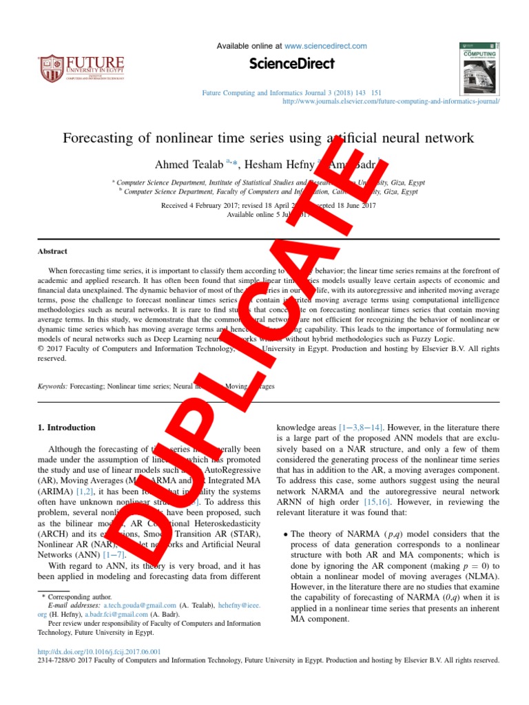 Forecasting of Nonlinear Time Series Using Artificial Neural Network | PDF | Time Series ...