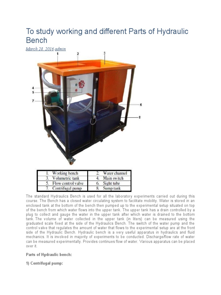 To Study Working and Different Parts of Hydraulic Bench | PDF | Pump ...