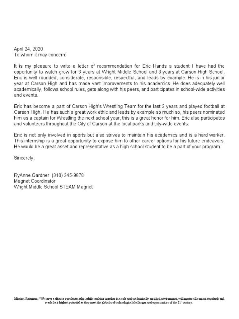 Student Letter of Rec | PDF