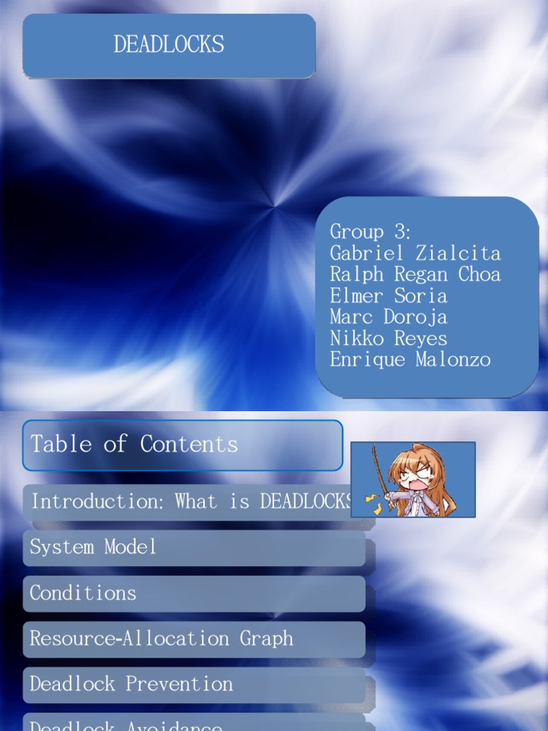Deadlocks Group 3 Gabriel Zialcita Ralph Regan Choa Elmer Soria Marc Doroja Nikko Reyes 