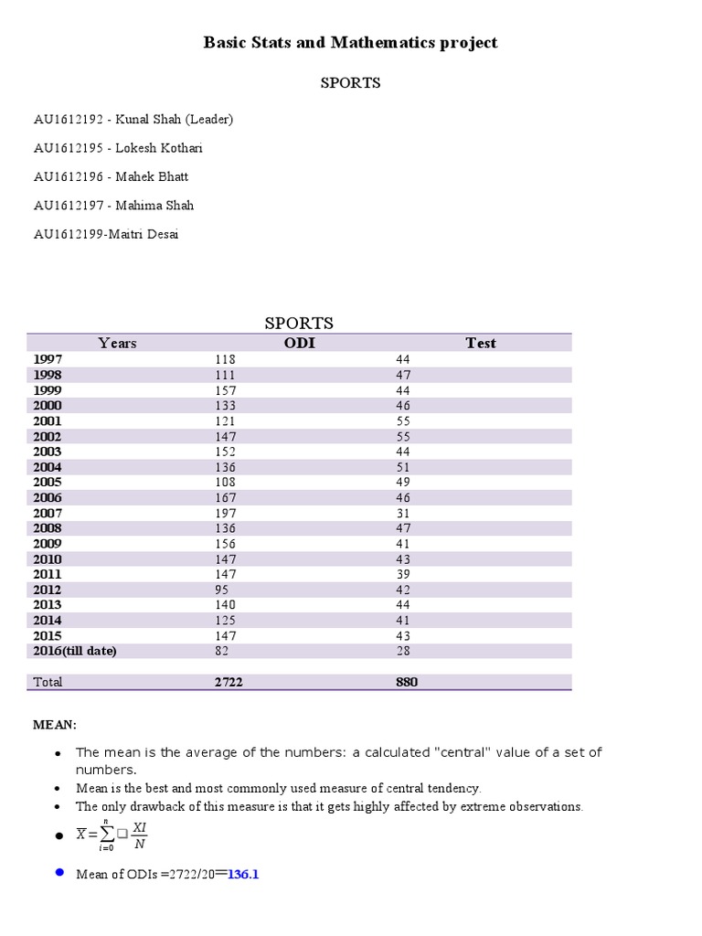 Statistical Analysis of ODI and Test Data | PDF | Coefficient Of ...