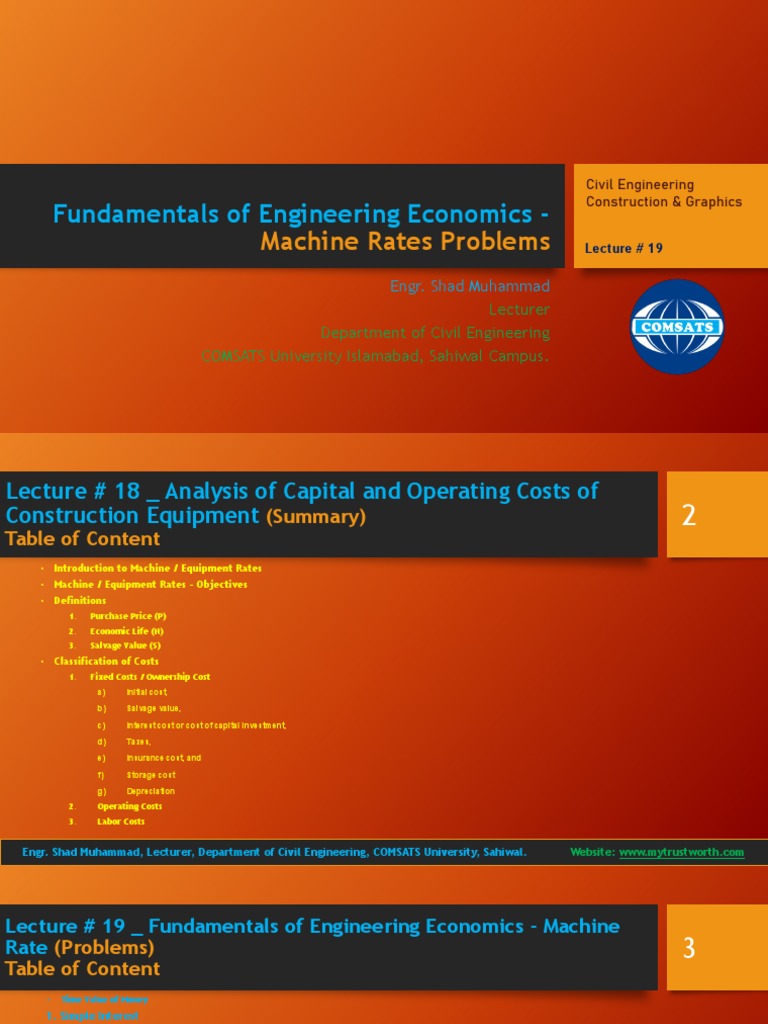 Lecture 19 - Fundamentals of Engineering Economics Machine Rates ...
