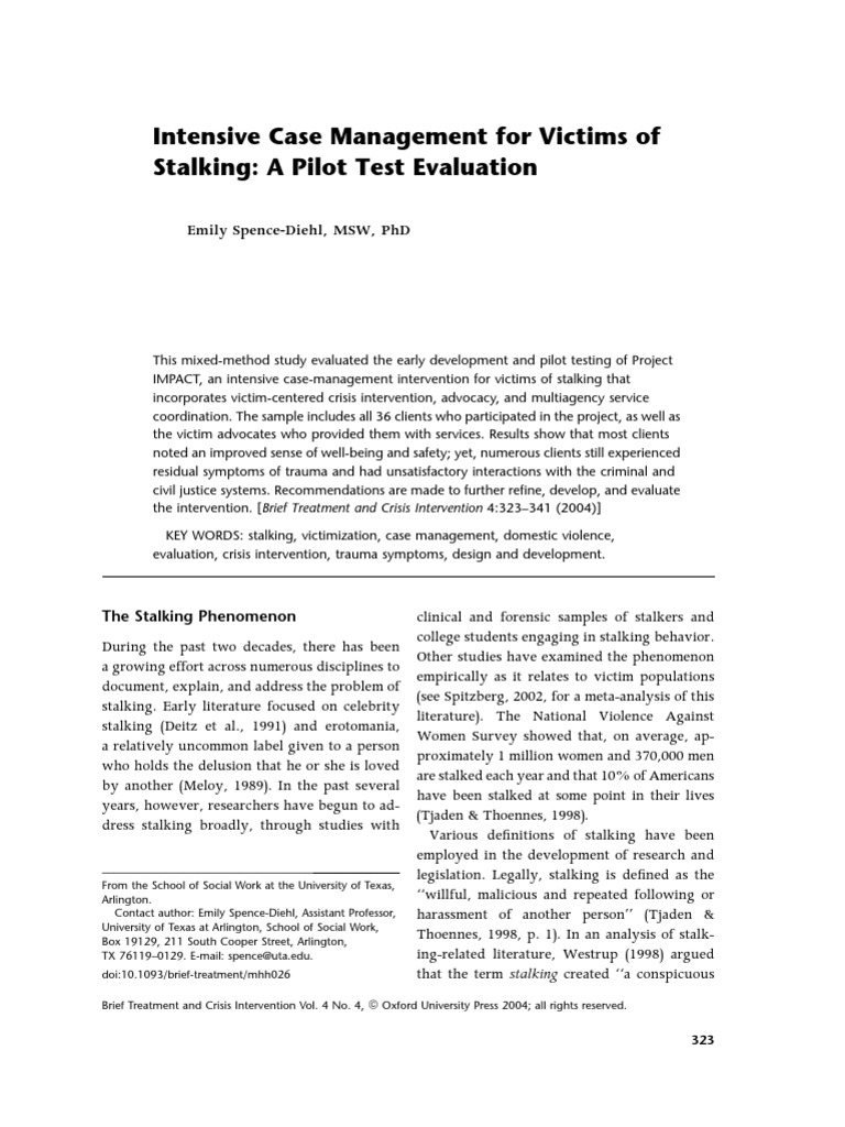 Intensive Case Management For Victims of Stalking: A Pilot Test ...