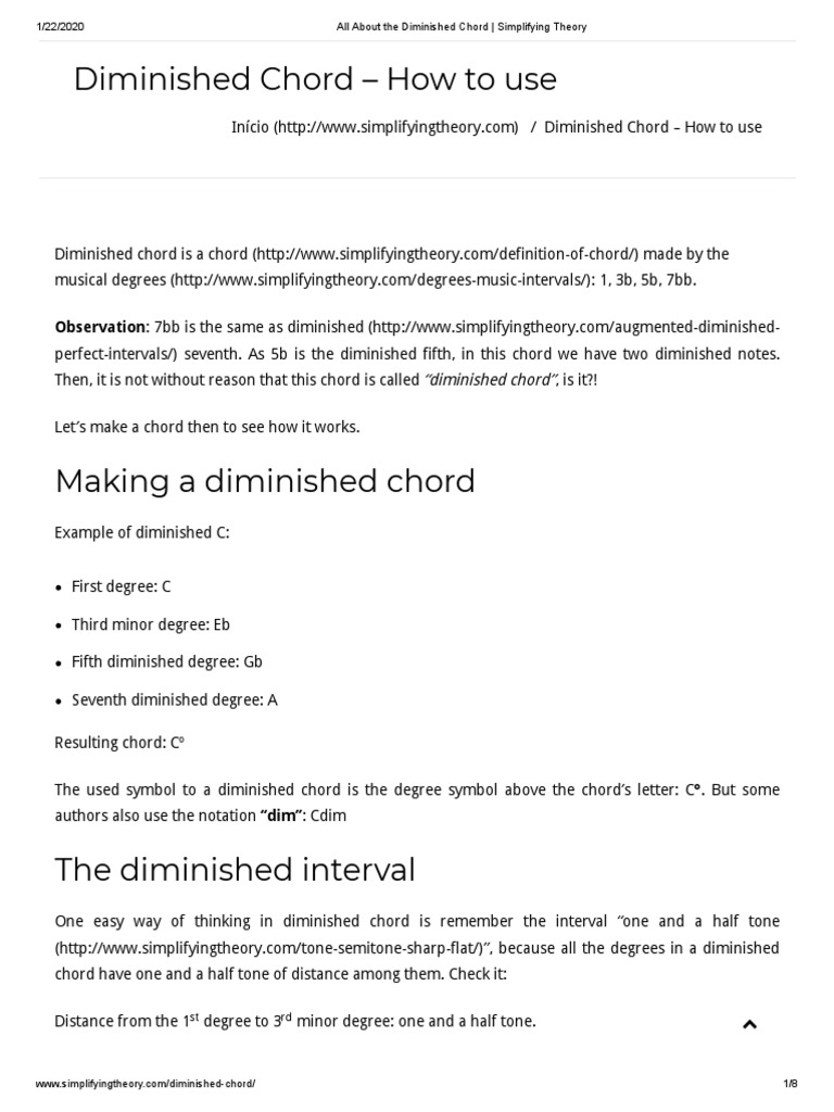 All About The Diminished Chord - Simplifying Theory | PDF | Chord (Music) | Musical Compositions