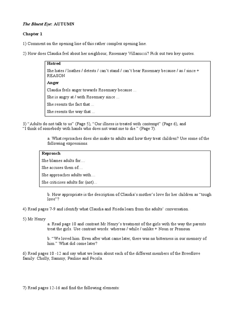 The Bluest Eye Section Questions | PDF | Anger | Narration