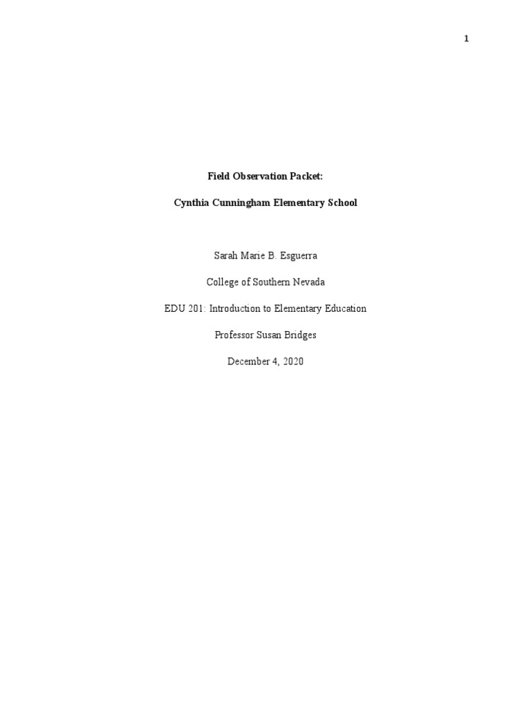 Edu 201 - Observation Packet | PDF | Classroom Management | Classroom