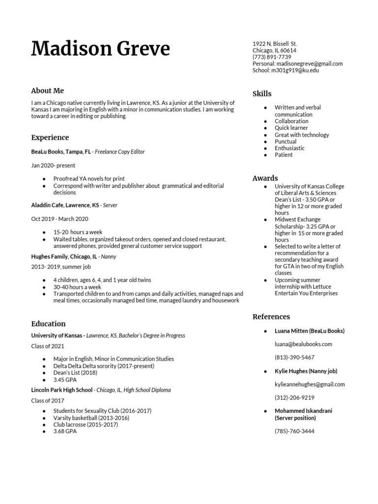 Madison Greve Resume | PDF | Academia | Behavior Modification