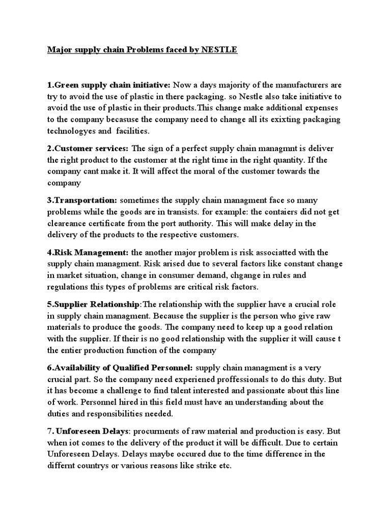Major Supply Chain Problems Faced by NESTLE | PDF | Supply (Economics ...