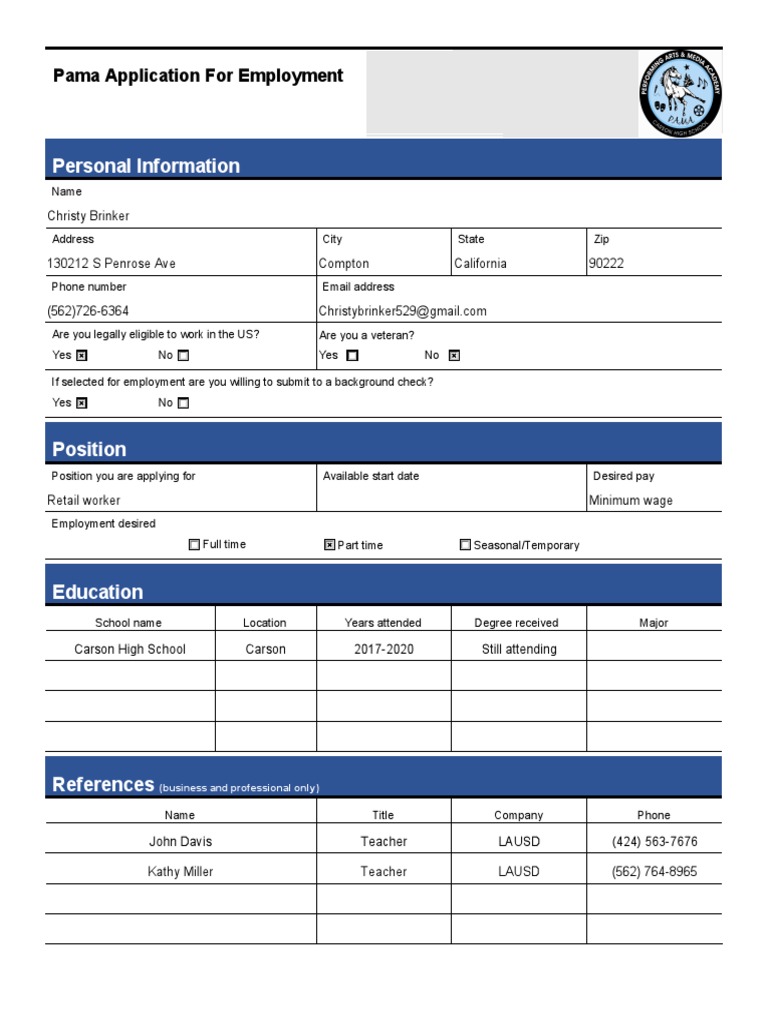Job-Application-Pama Signed | PDF | Employment | Labor