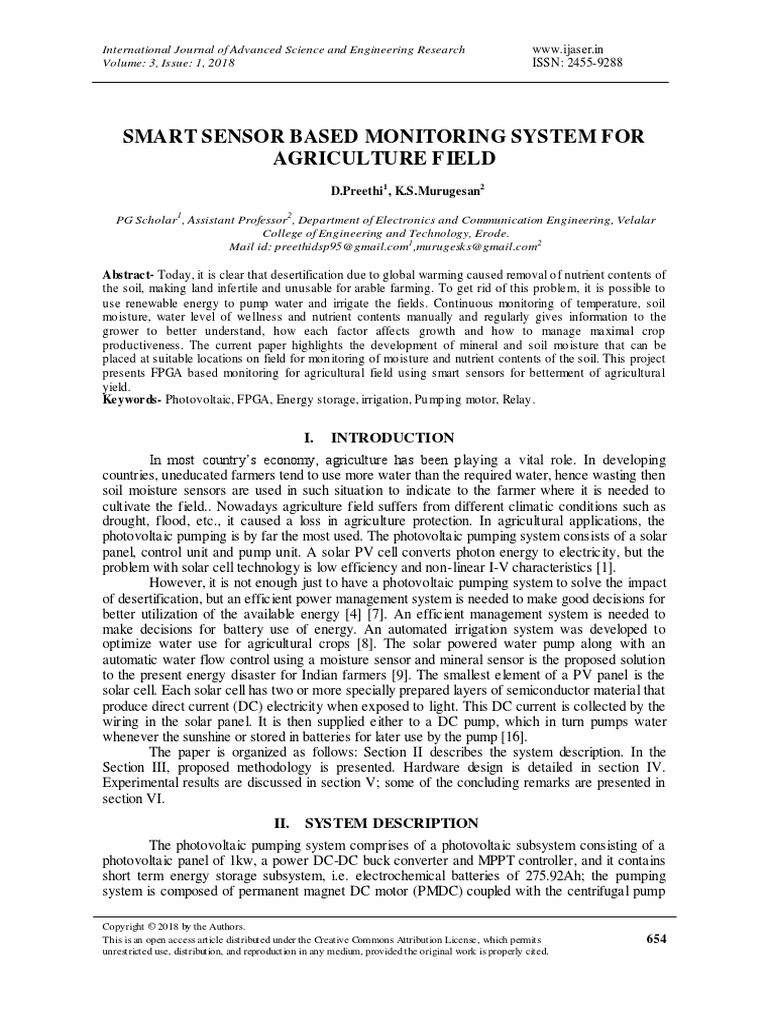 Smart Sensor Based Monitoring System For Agriculture F Ield: D.Preethi ...