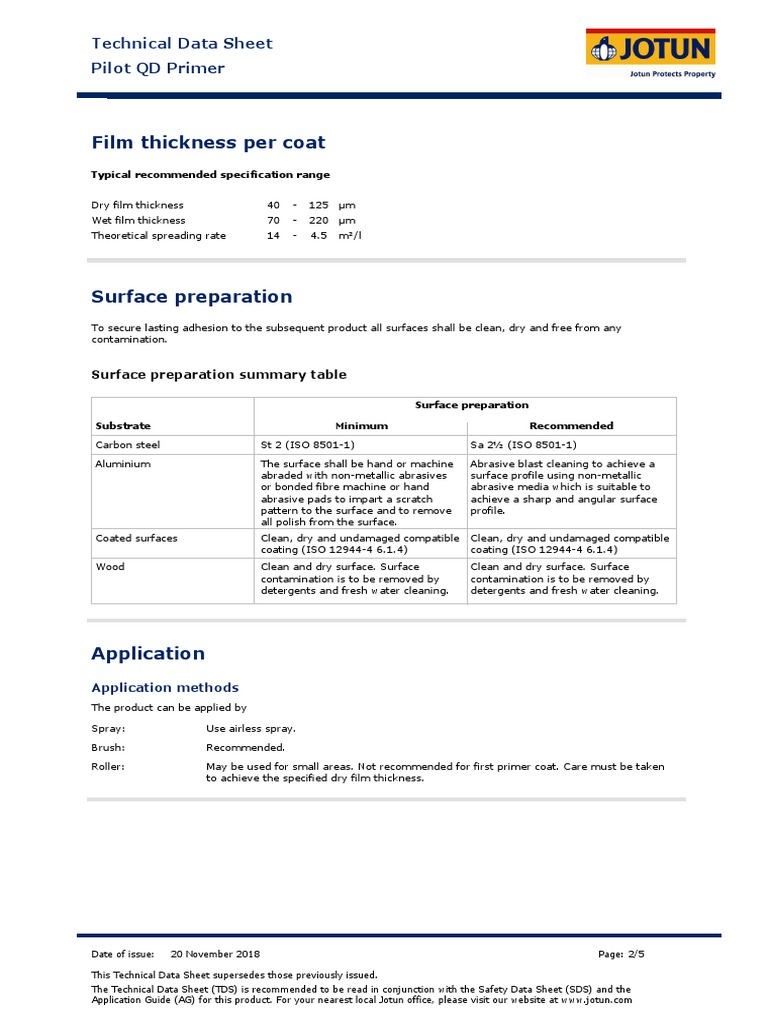 Film Thickness Per Coat: Technical Data Sheet Pilot QD Primer ...
