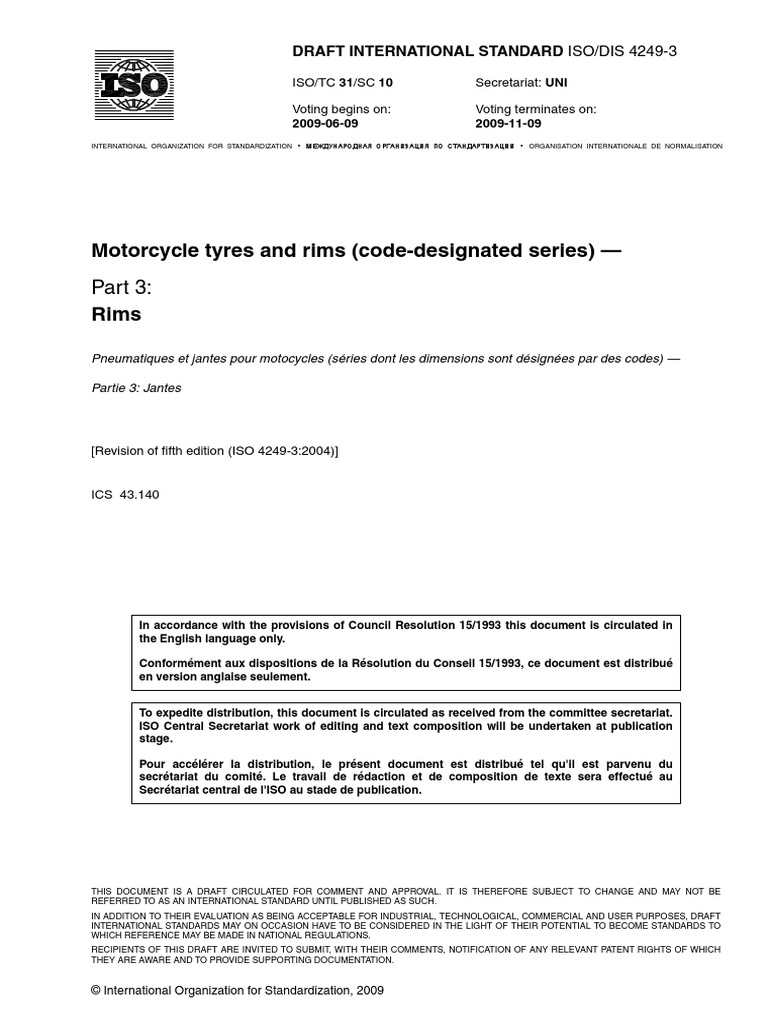 ISO - DIS.4249.3.Rims Motos Part 3 | PDF | International Organization ...