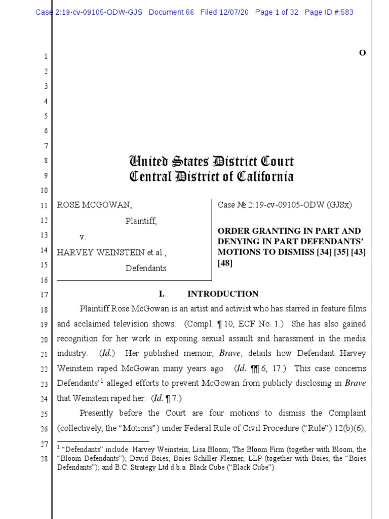 McGowan V Weinstein Et Al Order | PDF | Racketeer Influenced And ...