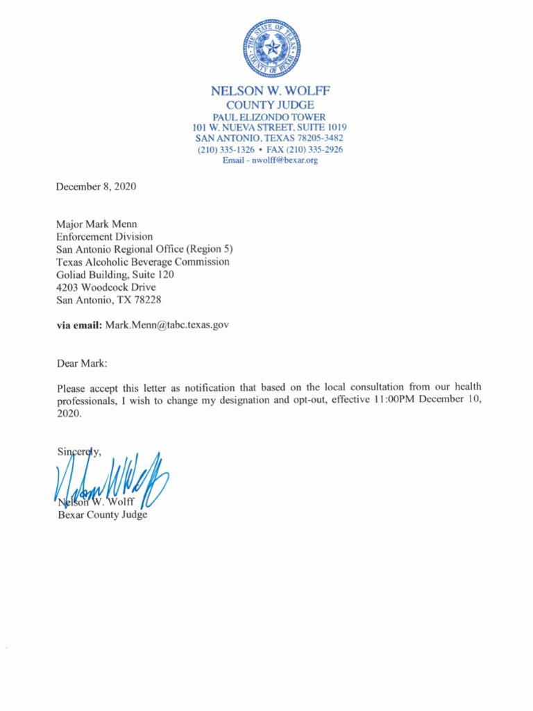 Judge Wolff Letter To TABC RE Opt-Out (12!08!2020) | PDF