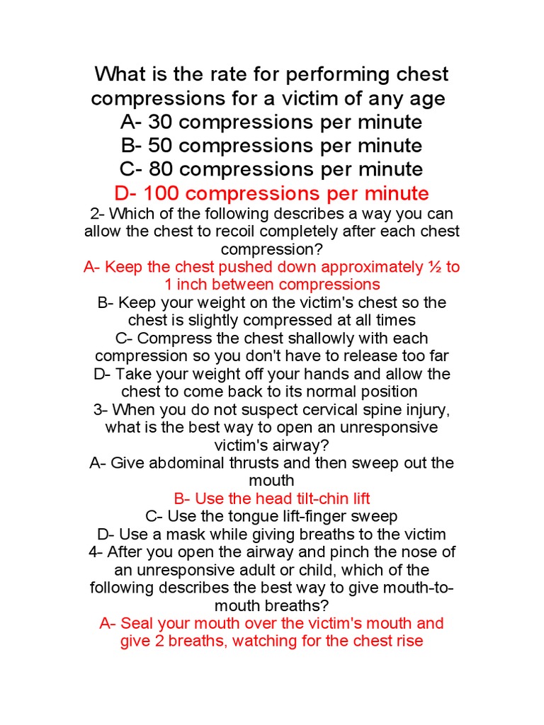 What Is The Rate For Performing Chest Compressions For A Victim of Any ...
