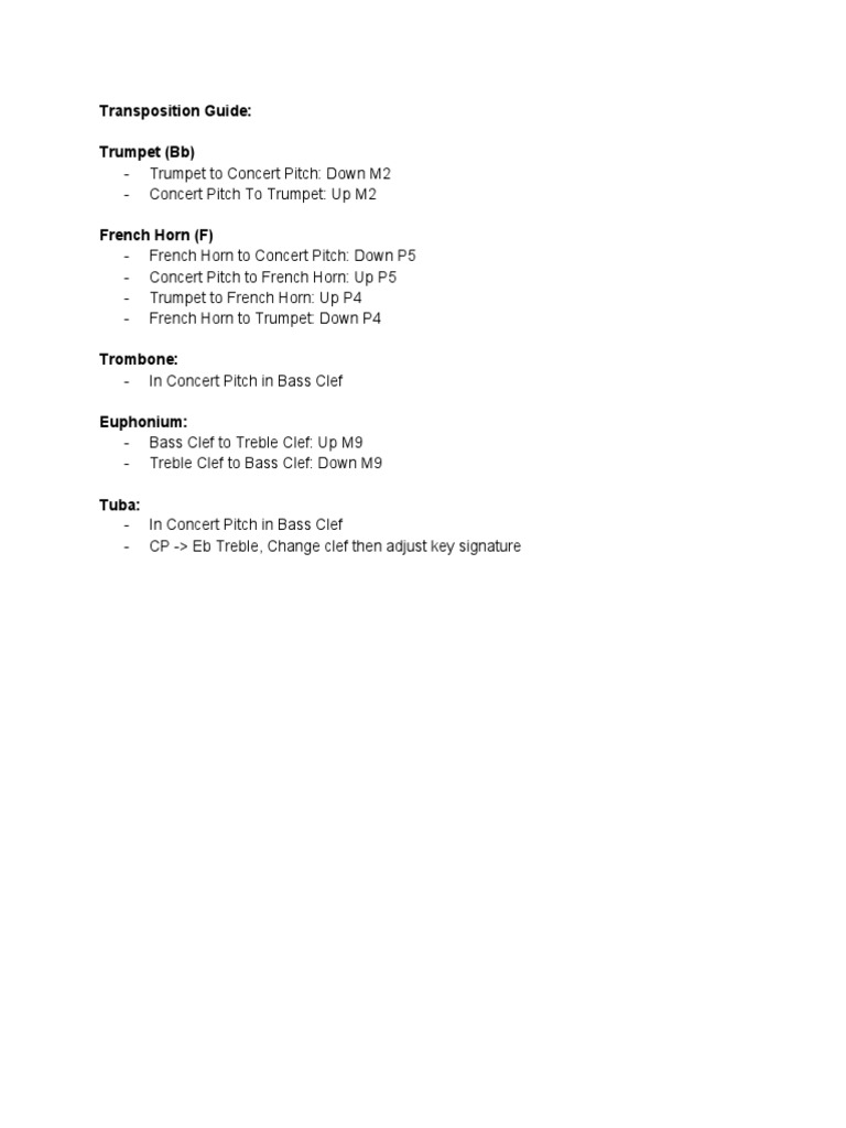 Transposition Guide: Trumpet (BB) | PDF