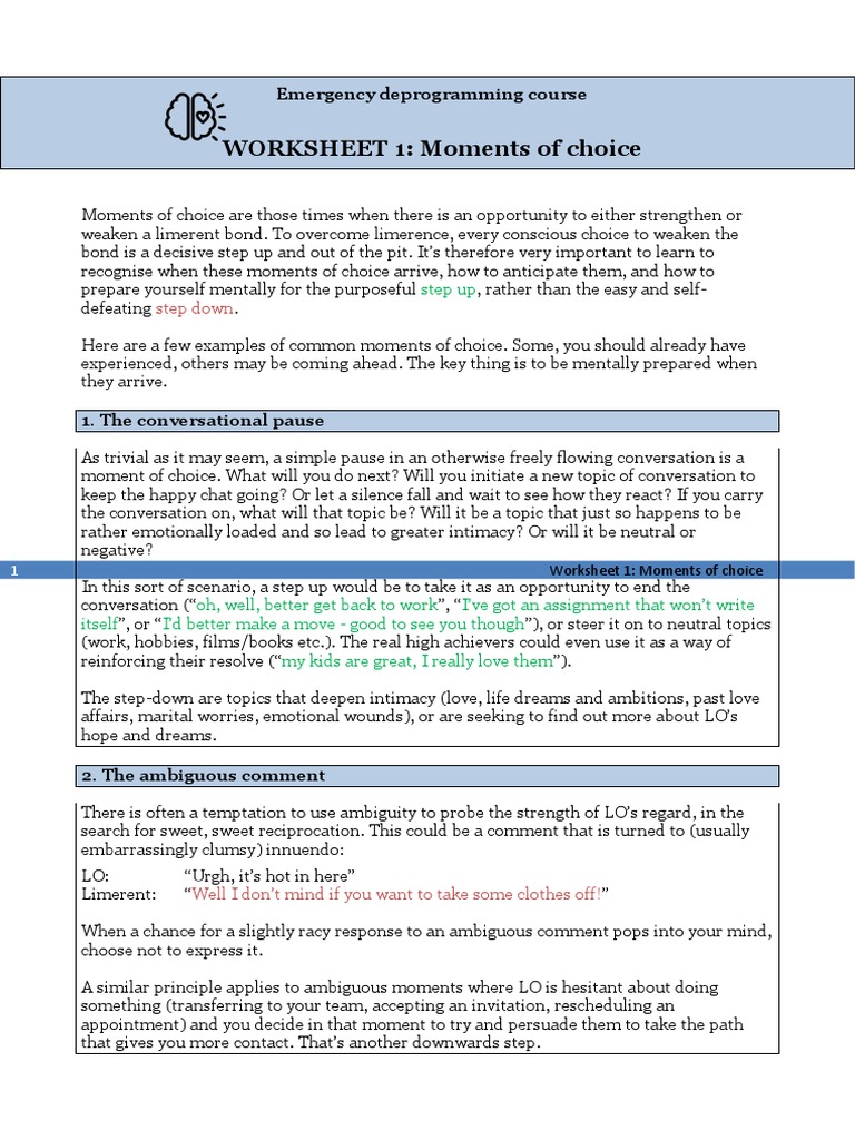 WORKSHEET 1: Moments of Choice: Emergency Deprogramming Course | PDF ...