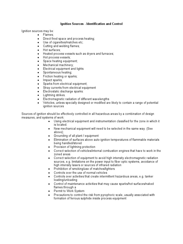 Ignition Sources - Identification and Control | PDF | Combustion ...