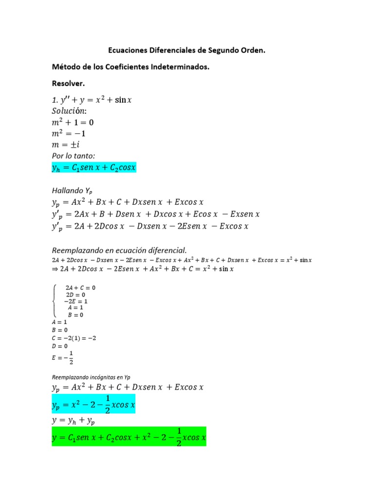 Ecuaciones Diferenciales de Segundo Orden | PDF | Sustracción | Ecuaciones