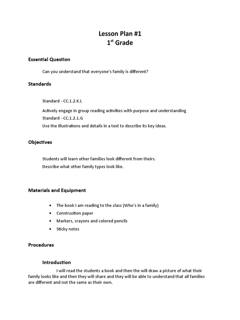 Lesson Plan #1 1 Grade: Essential Question | Download Free PDF | Lesson ...
