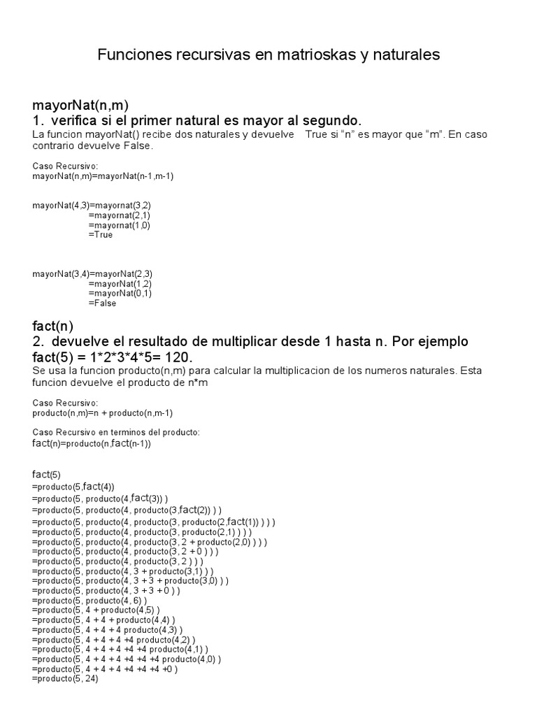 Recursividad en Funciones Matemáticas | PDF | Números | Matemática ...