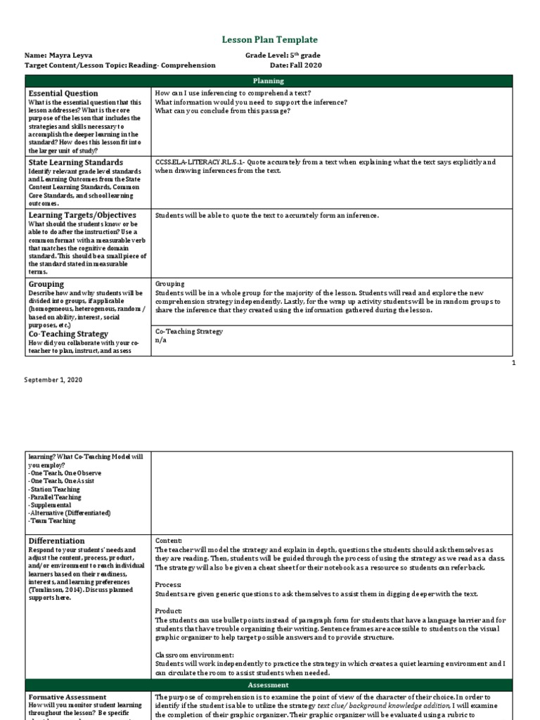 Lesson Plan Template: Essential Question | PDF | Reading Comprehension ...