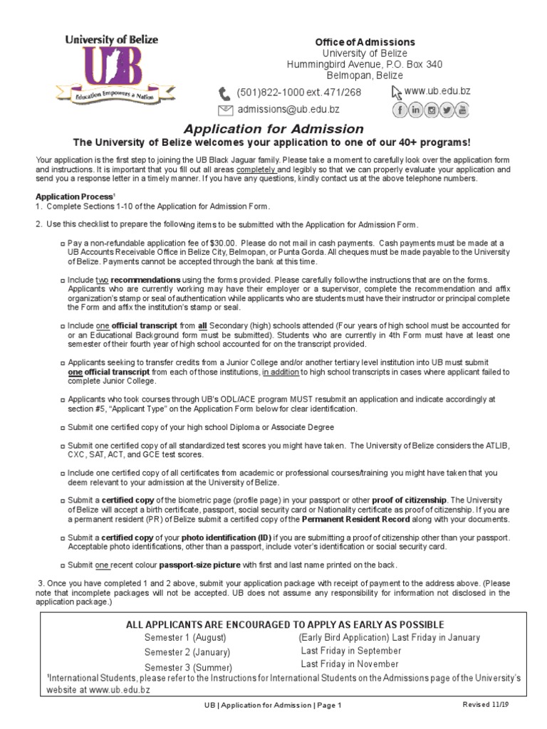 2019 Undergraduate Application Form Booklet Revised November 2019 | PDF ...