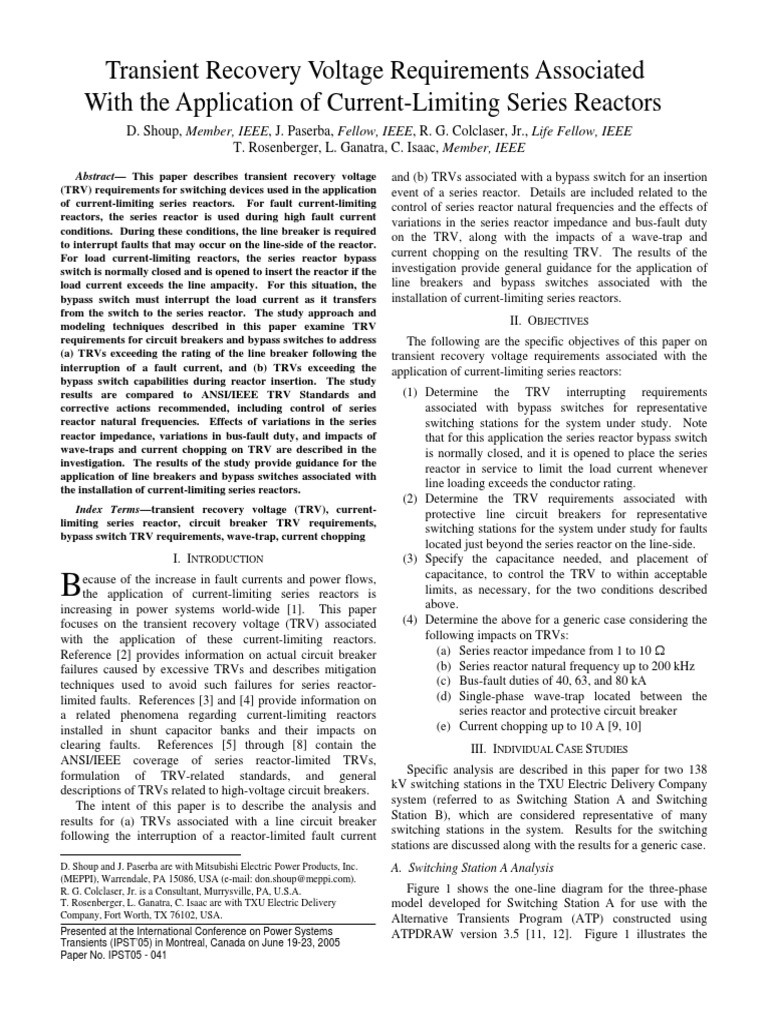 Transient Recovery Voltage Requirements Associated With The Application ...