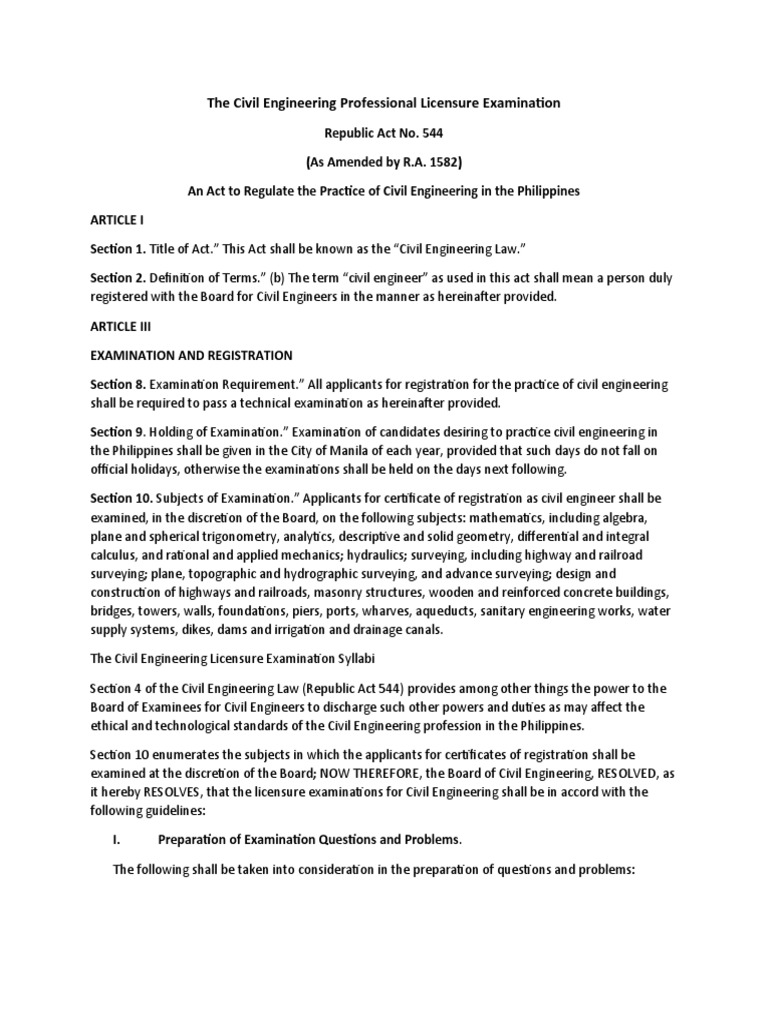 The Civil Engineering Professional Licensure Examination - docx ...